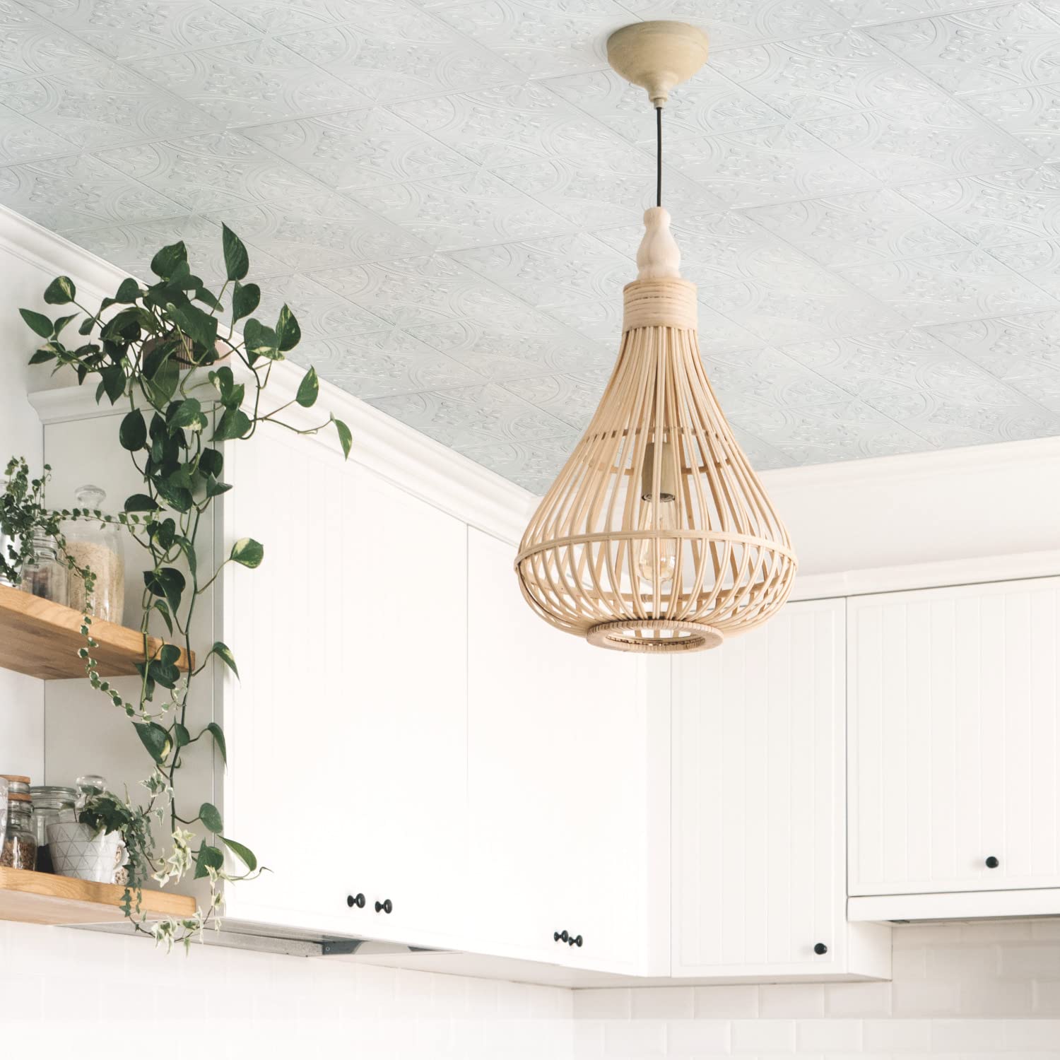 RoomMates TIL5014FLT Bright White Tin Tile Peel and Stick Backsplash