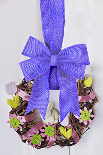 Purple Wired Burlap Ribbons 2.5" 10 Yards, Spring Solid Wired Edge Decoration Wired Ribbon Fabric Craft Ribbon Burlap Wrapping Ribbon for Holiday Wrapping DIY Craft Party Decoration Wreath Bow