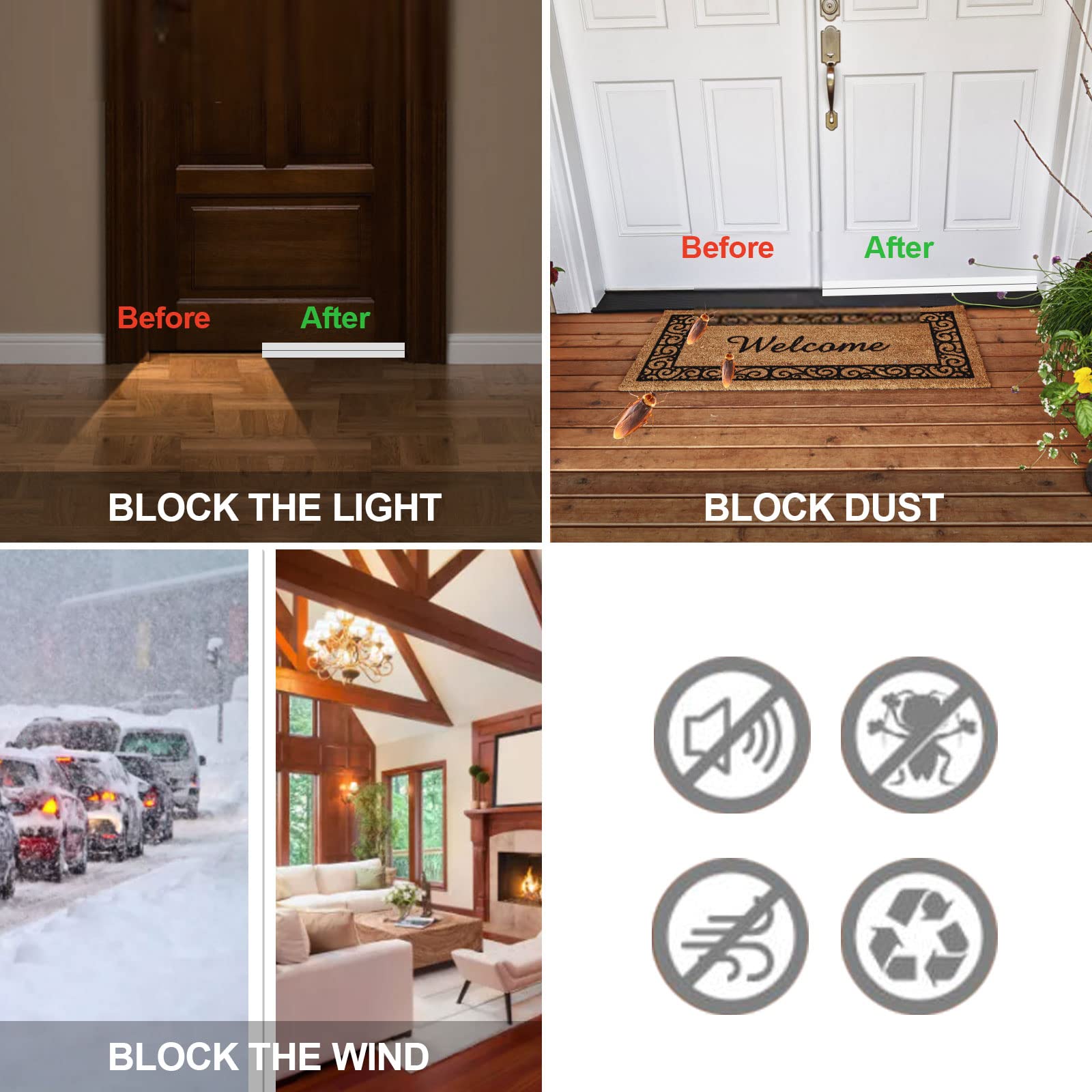 Pehoto Door Draft Stopper Under Door Draft Blocker Insulator Door Sweep Weather Stripping Noise Stopper Strong Adhesive 39'' Length