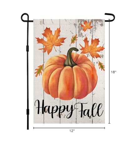 Happy Fall Garden Flag 12×18 Inch Double Sided Vertical Thanksgiving Yard Autumn Pumpkin Outdoor Decor DF076