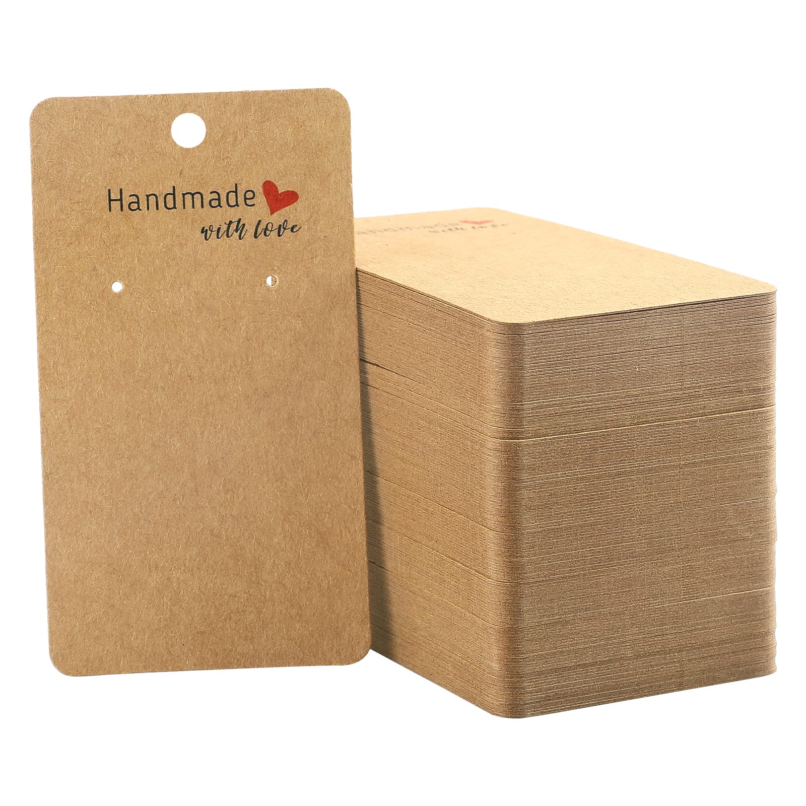 joycraft 200 Pack Kraft Earring Cards, 2"x3.5" Earring Display Holder Cards,Handmade with Love Hanging Tags,Blank Brown Earring Tags for Selling,Hanging Earring,Jewelry,DIY Crafts,Retail