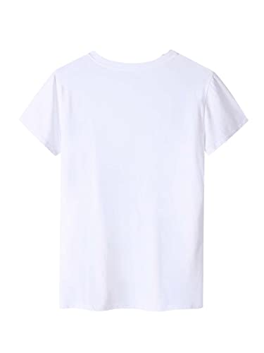 SweatyRocks Women's Heart Graphic Short Sleeve T Shirts Summer Tops White Butterfly L