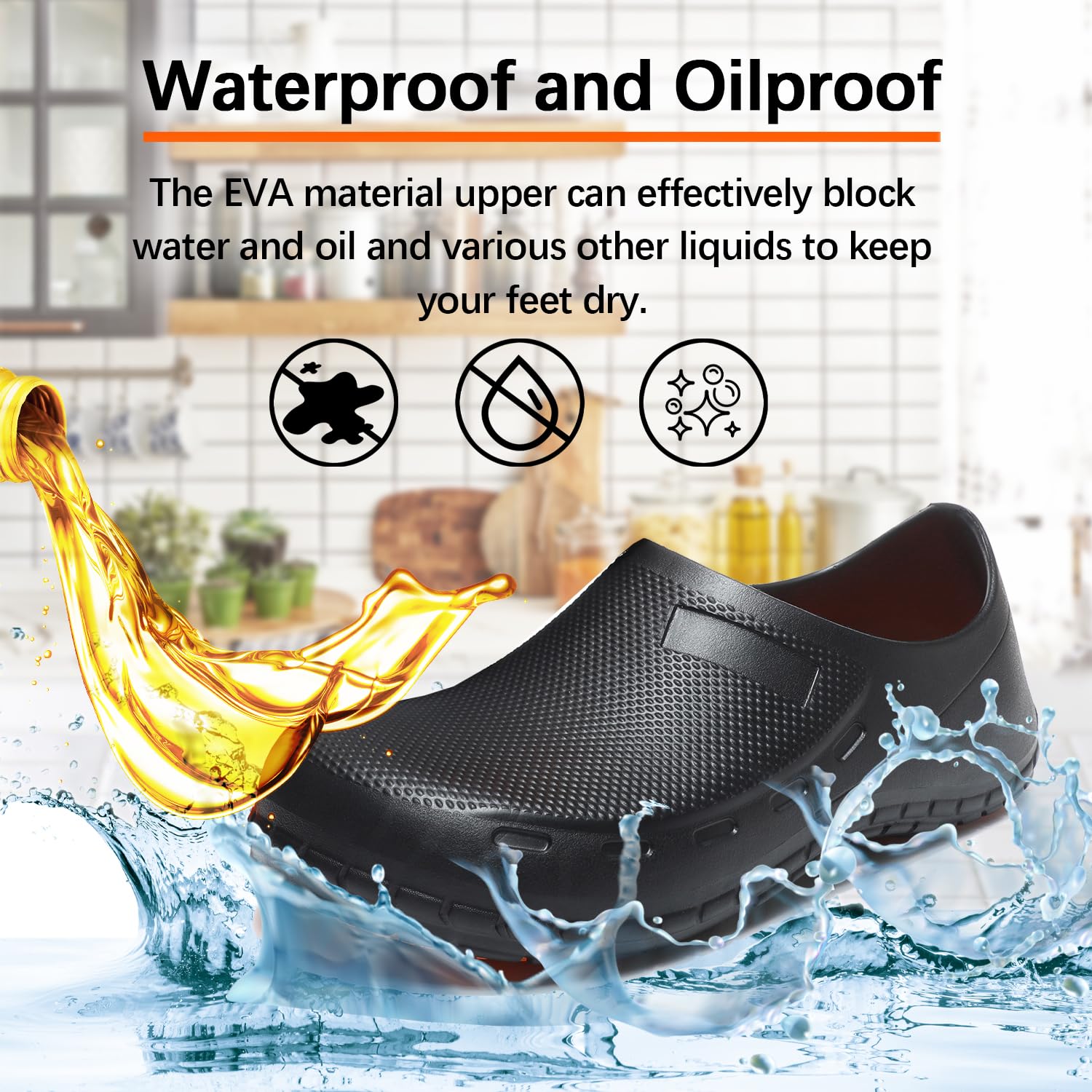 JSWEI Chef Shoes for Men Nonslip Water Proof Clogs Comfortable Shoes for Gardener Indoor and Outdoor for Kitchen Office Zapatos de Cocina para Hombres Black 11.5