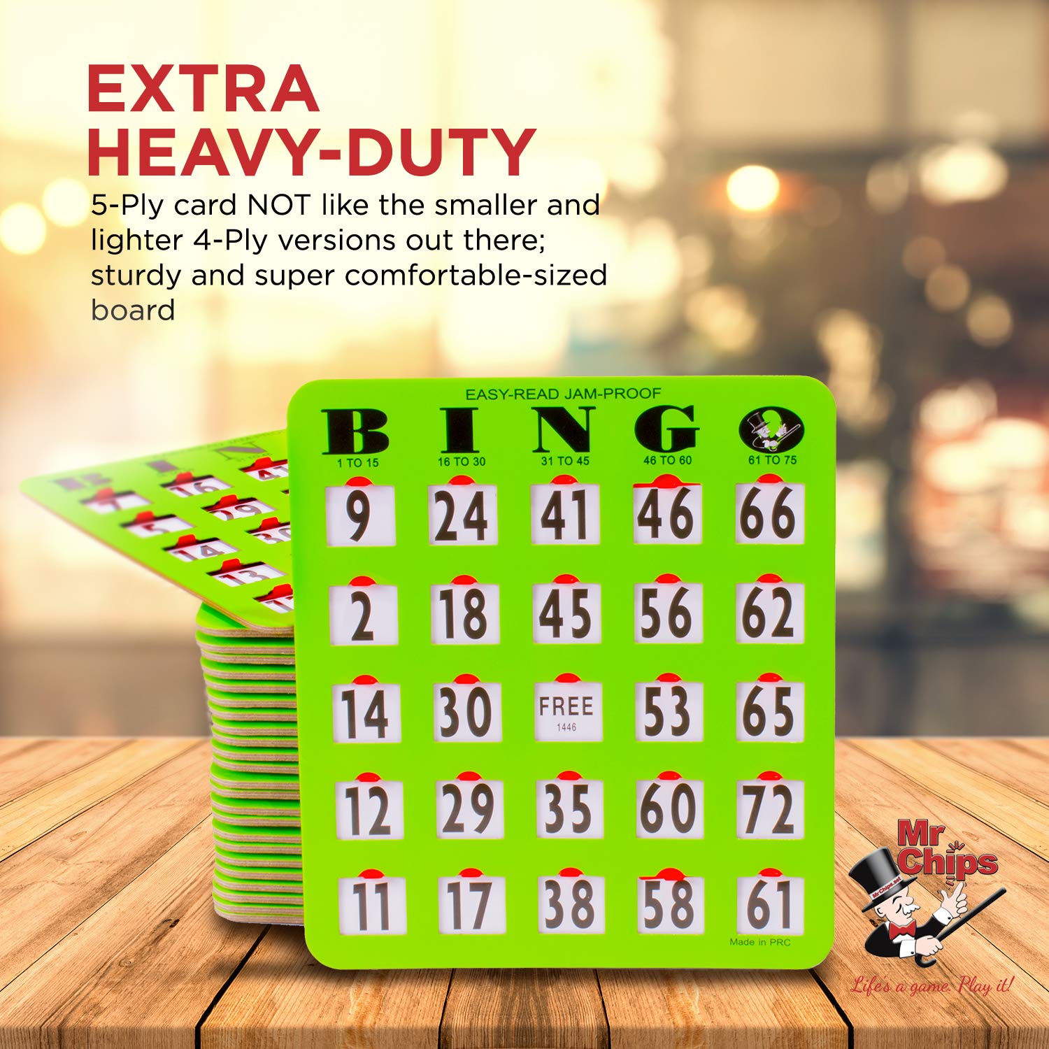 MR CHIPS 100 Bingo Cards with Sliding Windows and Master Board