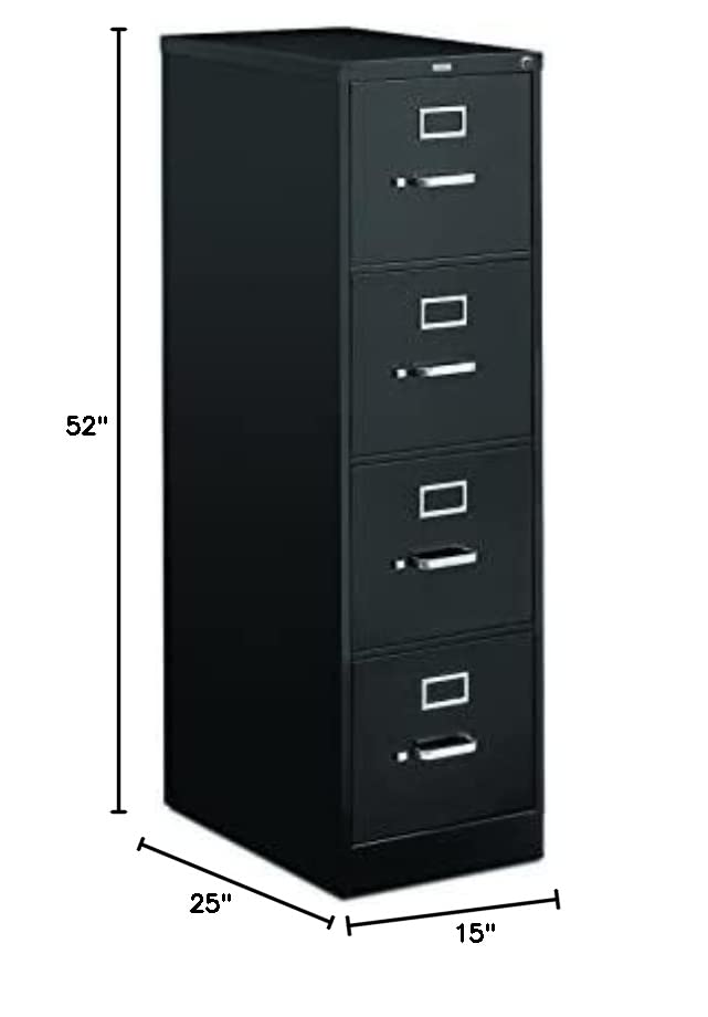HON 4-Drawer Letter File - Full-Suspension Filing Cabinet with Lock, 52 by 25-Inch Black (H514)