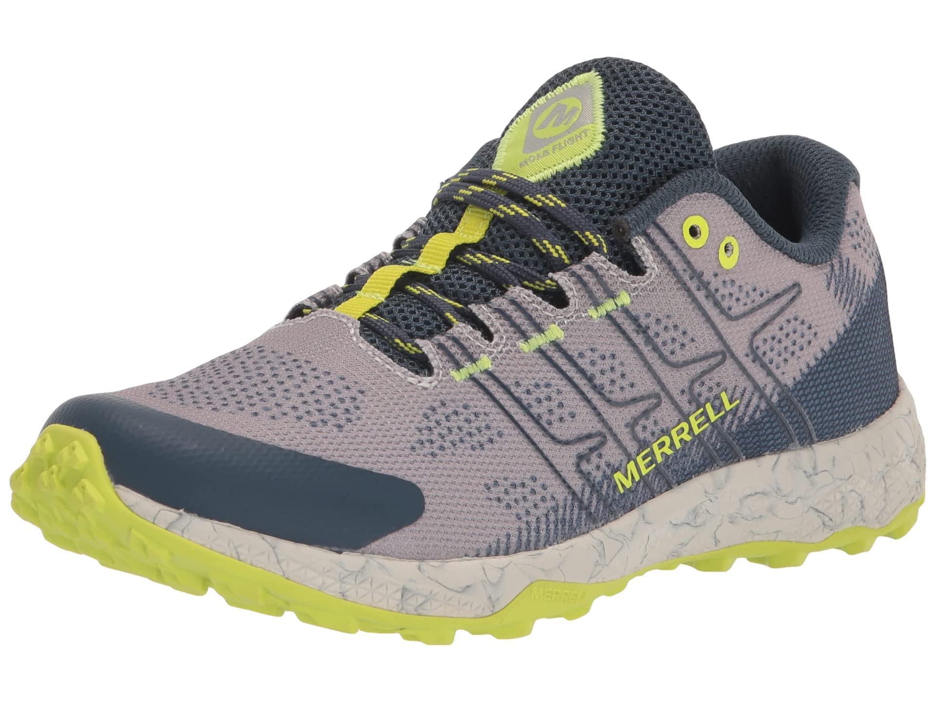Merrell Moab Flight Low Hiking Shoe, Grey/Navy/Citron, 4.5 US Unisex Big Kid