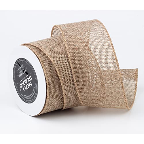 NOYI TRAXD Solid Wired Edge Ribbon Cross Royal Burlap Ribbon for Gift Wrapping Home Decor (Burlap, 2.5" x 10 Yards (30 feet))