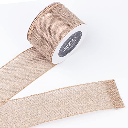 NOYI TRAXD Solid Wired Edge Ribbon Cross Royal Burlap Ribbon for Gift Wrapping Home Decor (Burlap, 2.5" x 10 Yards (30 feet))
