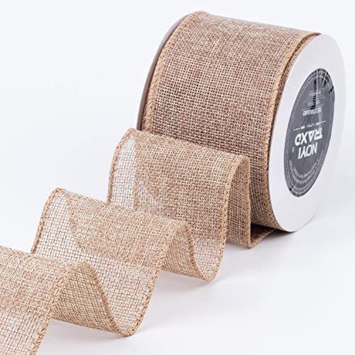 NOYI TRAXD Solid Wired Edge Ribbon Cross Royal Burlap Ribbon for Gift Wrapping Home Decor (Burlap, 2.5" x 10 Yards (30 feet))