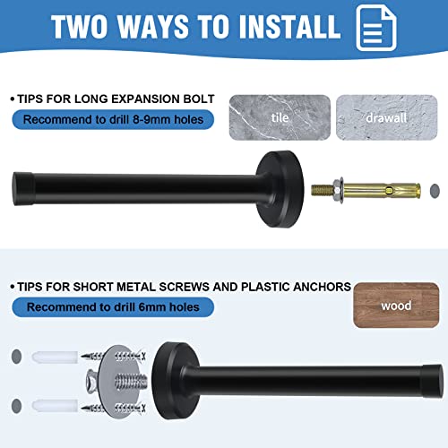 Door Stops, Wall Mount Door Stopper, Brushed Stainless Steel, Extra Long Doorstops with Sound Dampening Rubber Tip Bumper, Wall Door Protector 6 Inch 1 Pack Black