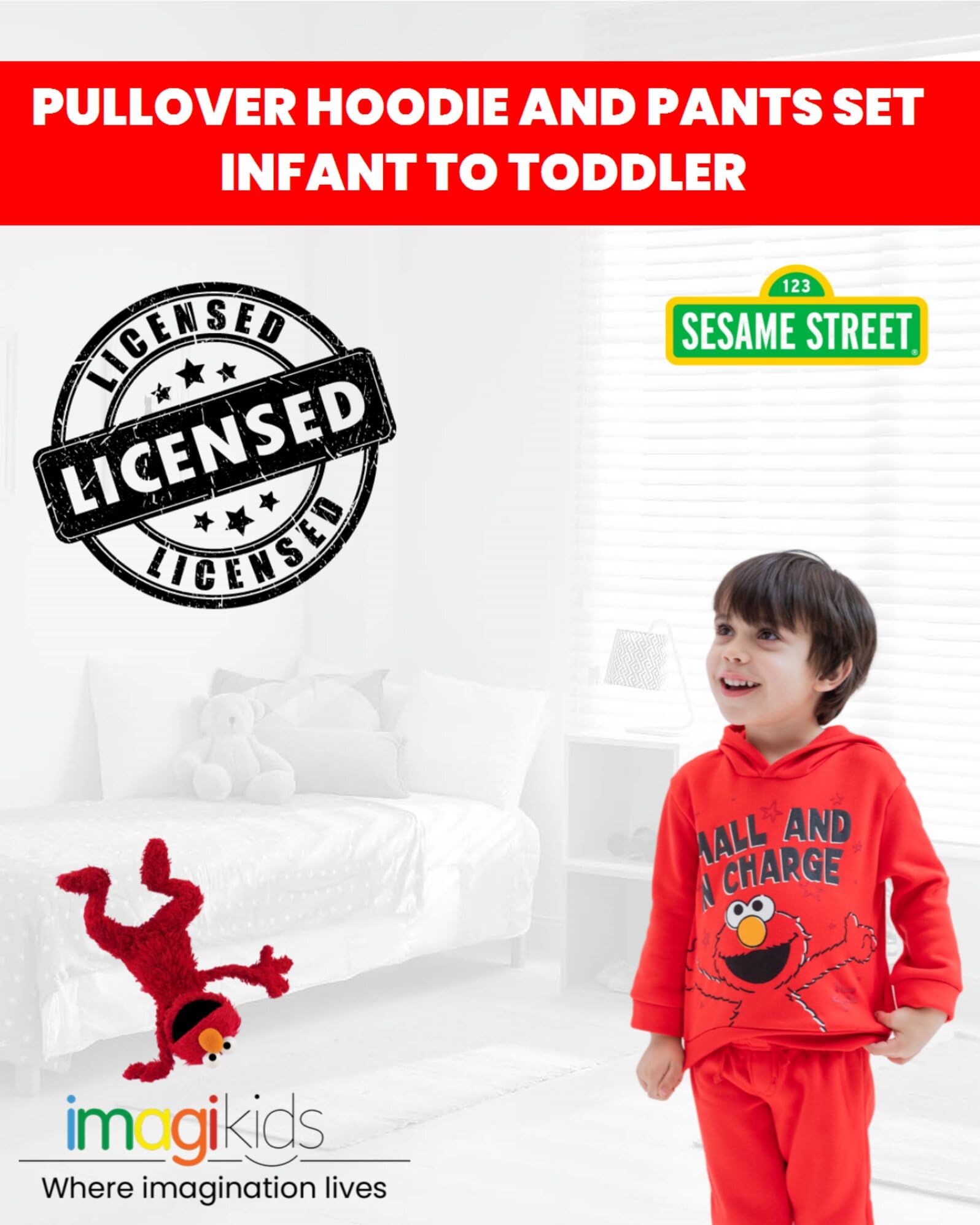 Sesame Street Elmo Toddler Boys Fleece Pullover Hoodie & Pants Red 2T