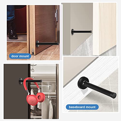 Door Stops, Wall Mount Door Stopper, Brushed Stainless Steel, Extra Long Doorstops with Sound Dampening Rubber Tip Bumper, Wall Door Protector 6 Inch 1 Pack Black