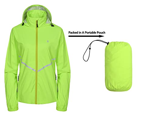 Little Donkey Andy Women's Rain Running Jacket Cycling Bike Coat Lightweight Windproof Fluorescent Yellow L