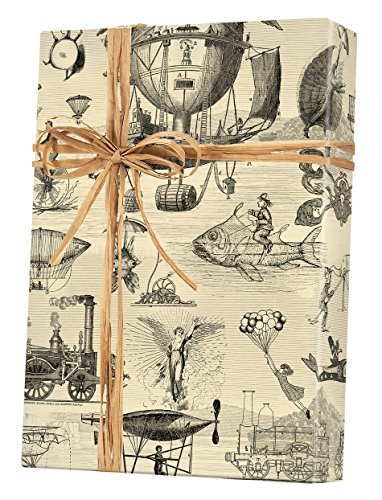 Party Explosions Gift Wrap - Extraordinary Voyages Wrapping Paper Flat Sheet (24" W x 6' L) for Birthdays, Holidays, Adventurers, Anthropologists, Inventors