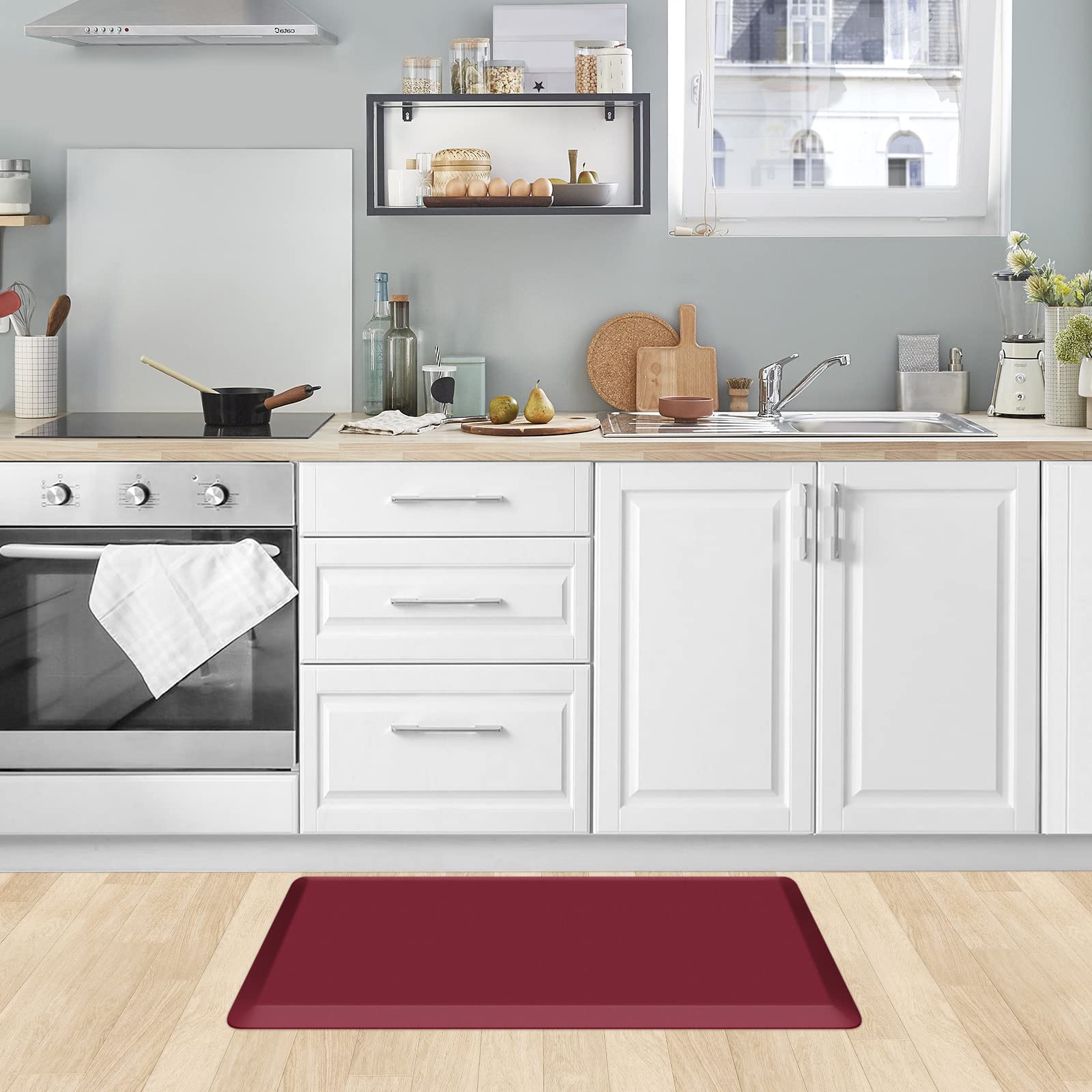 KitchenClouds Kitchen Mat Cushioned Anti Fatigue Rug 17.3"x28" Waterproof Non Slip Kitchen Standing Desk Mat Comfort Floor Mats for Kitchen House Sink Office (Red)