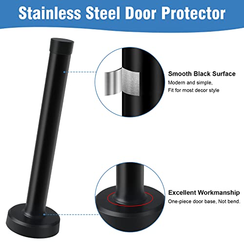 Door Stops, Wall Mount Door Stopper, Brushed Stainless Steel, Extra Long Doorstops with Sound Dampening Rubber Tip Bumper, Wall Door Protector 6 Inch 1 Pack Black