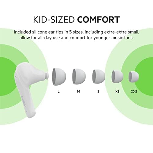 Belkin Soundform Nano - Bluetooth Earbuds for Kids with Built-in Microphone, 24H Battery Life, 85dB Safe Volume Limit - Kids Bluetooth Earbuds for iPhone, iPad, Galaxy & More - White