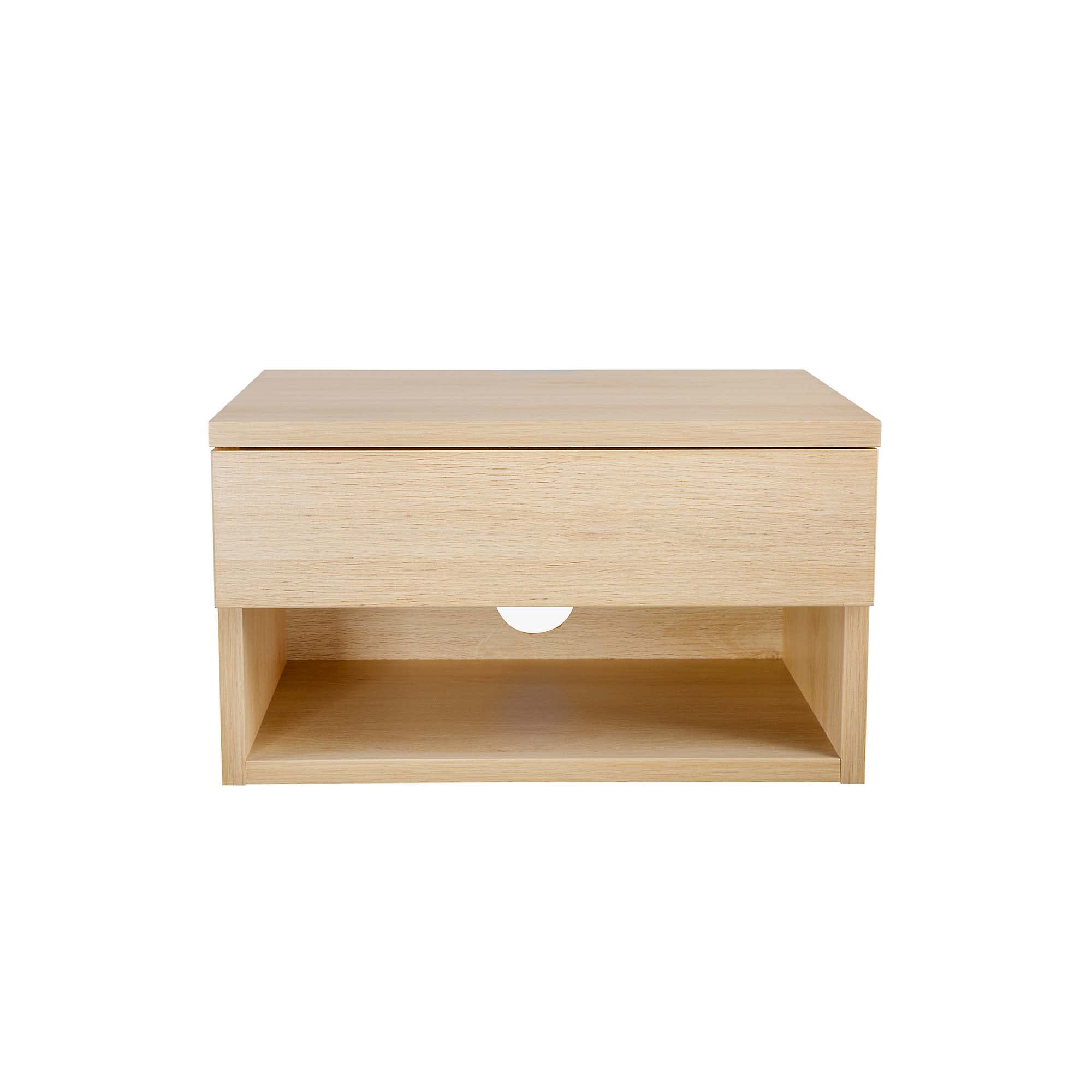 Nathan James Jackson Wall Mounted Floating Bedroom Nightstand with Storage Drawer and Modern Open Shelf Cubby, Light Oak Wood