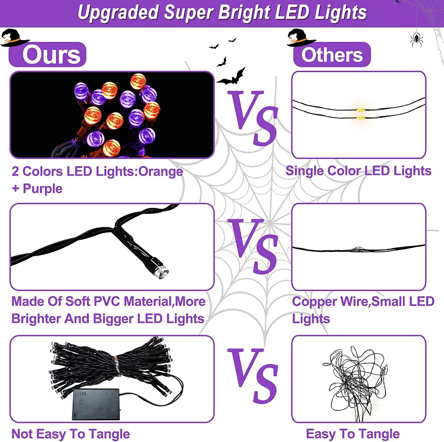 [ Orange & Purple Lights ] 5 Ft Halloween Black Christmas Tree Timer DIY 50 Lights Battery Operated Pumpkin Top Sequin Tinsel Artificial Pop Up Pencil Scary Halloween Decoration Home Indoor Outdoor