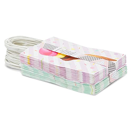BLUE PANDA Ice Cream Birthday Party Favor Gift Bags with Handles (9 x 5.5 x 3.15 in, 24 Pack)