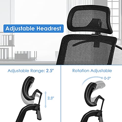 POWERSTONE Ergonomic Mesh Office Chair - High-Back Chair with Clothing Hanger - Computer Desk Chair with Mesh Seat Cushion - Executive Swivel Task Chair with Adjustable Arms and Head Rest - Black