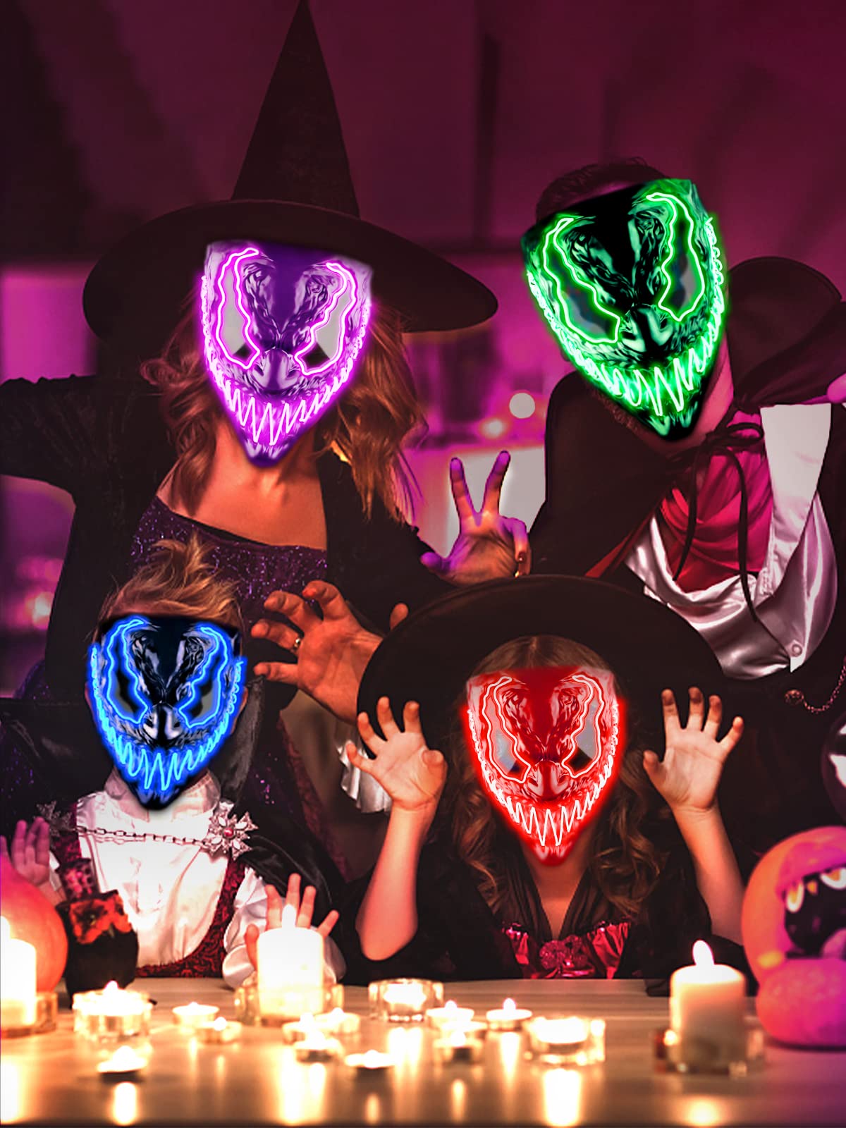 Quanquer LED Light Up Mask for Adults Kids, Unique Neon Glow Masks with Dark and Evil Glowing Eyes, Conspicuous Menacingly Cool Halloween Costume for Men Women Cosplay-Blue