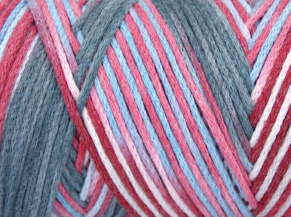 250 gr ICE YARNS Macrame Cotton Print (80% Cotton) Yarn Red Pink Shades Grey Light Blue