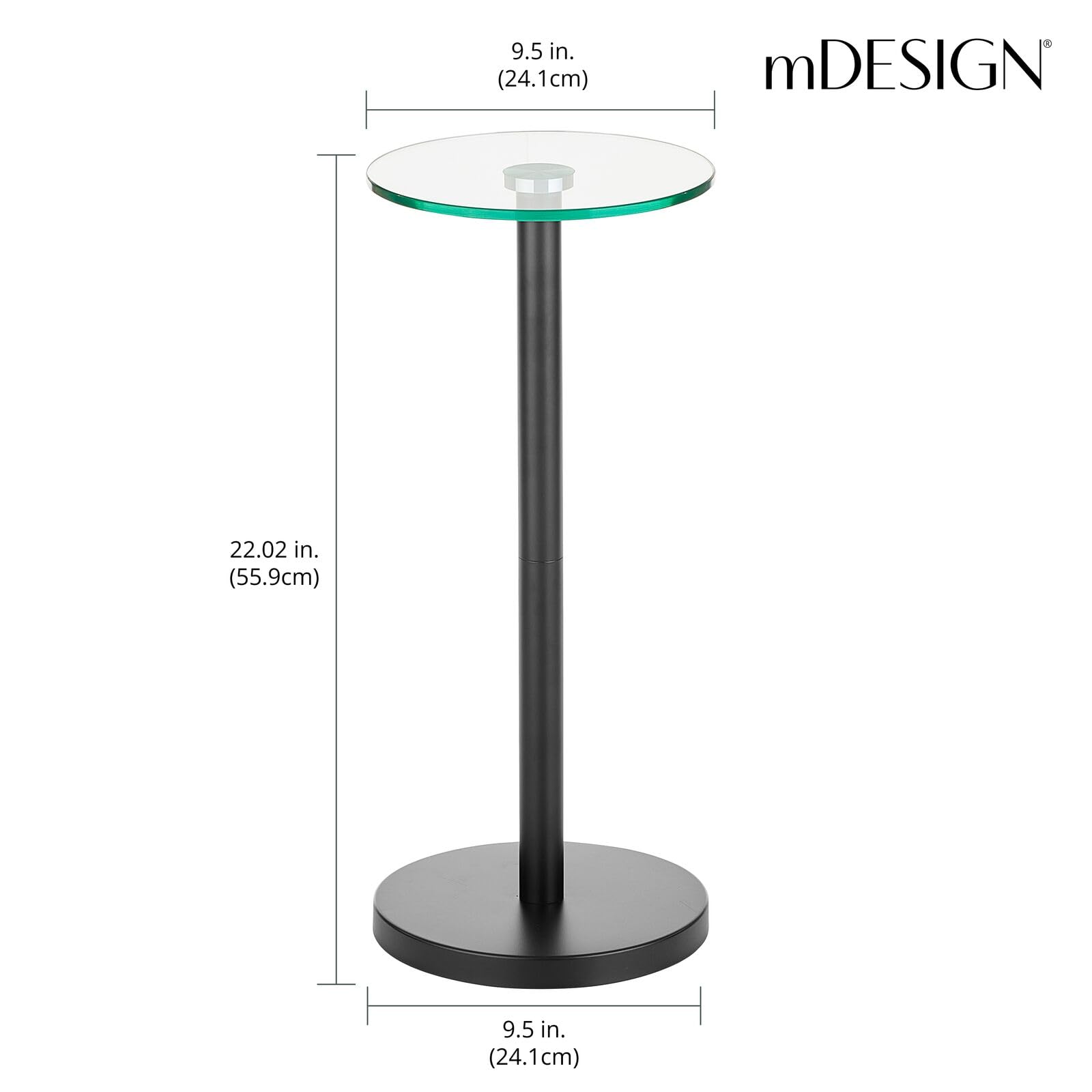 mDesign Bedroom Nightstand — Side Table for Lamps, Books, Trinkets and Other Décor — Versatile Bedroom and Living Room Table — Clear/Matte Black