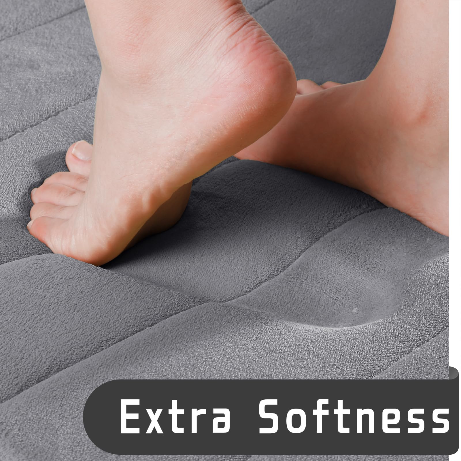 Yimobra Memory Foam Bath Mat Set, 2 Piece Soft Bathroom Rugs, 31.5x19.8 and 24x20.4 U-Shaped Bathroom Rugs, Toilet Mat, Water Absorption, Non Slip, Thick, Dry Fast for Bathroom Floor Mats, Grey