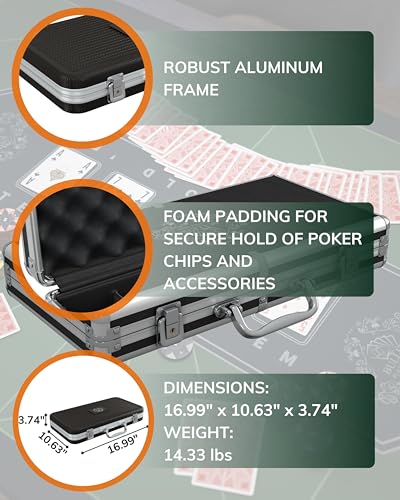 Bullets Playing Cards Poker Sets with Case - Versatile Denominations for Poker, Blackjack, & Casino Games - Durable & Complete Set - Poker Case with 300 Ceramic Poker Chips 'Richie' with Values