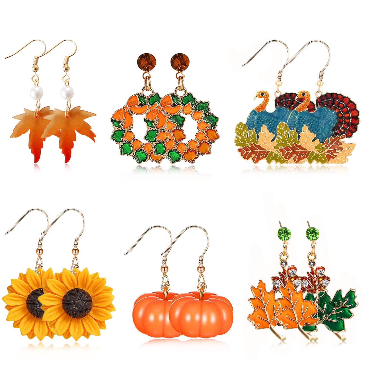 Halloween Thanksgiving Fall Christmas Theme Dangle Earrings Set Holiday Earrings Fall Earrings Set Pumpkin Ghost Bat Drop Earring Sunflower Maple Dangle Earrings Holiday Jewelry Jewelry, Stainless