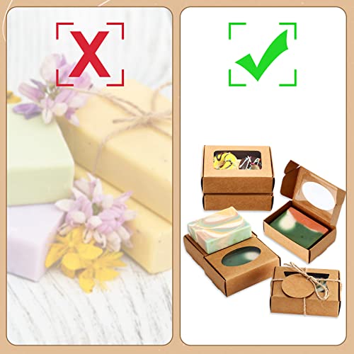 Yexiya 60 Pcs Soap Packaging Boxes 3.54 x 2.36 x 1.18 Inch Mini Kraft Boxes with Window Soap Boxes for Homemade Soap Gift Packaging Box for Candy Chocolate Bakery Cookies Soap Packaging (Kraft Color)