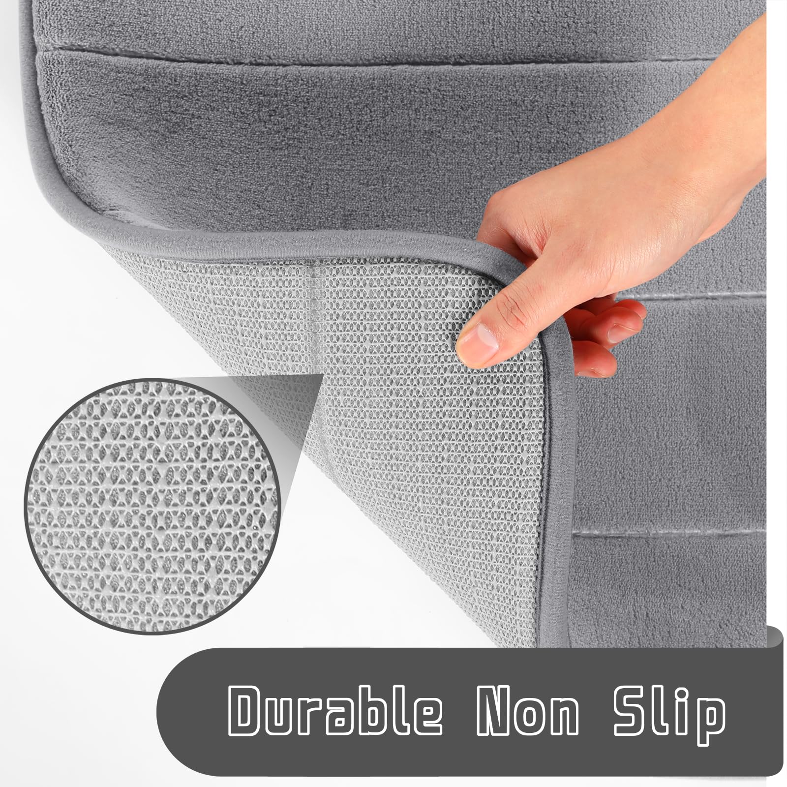 Yimobra Memory Foam Bath Mat Set, 2 Piece Soft Bathroom Rugs, 31.5x19.8 and 24x20.4 U-Shaped Bathroom Rugs, Toilet Mat, Water Absorption, Non Slip, Thick, Dry Fast for Bathroom Floor Mats, Grey