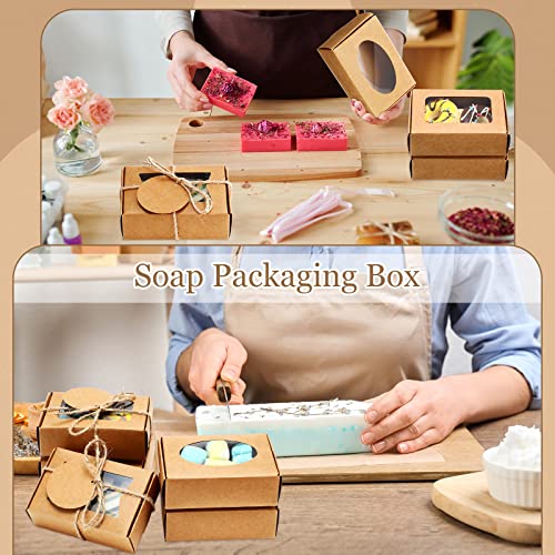 Yexiya 60 Pcs Soap Packaging Boxes 3.54 x 2.36 x 1.18 Inch Mini Kraft Boxes with Window Soap Boxes for Homemade Soap Gift Packaging Box for Candy Chocolate Bakery Cookies Soap Packaging (Kraft Color)