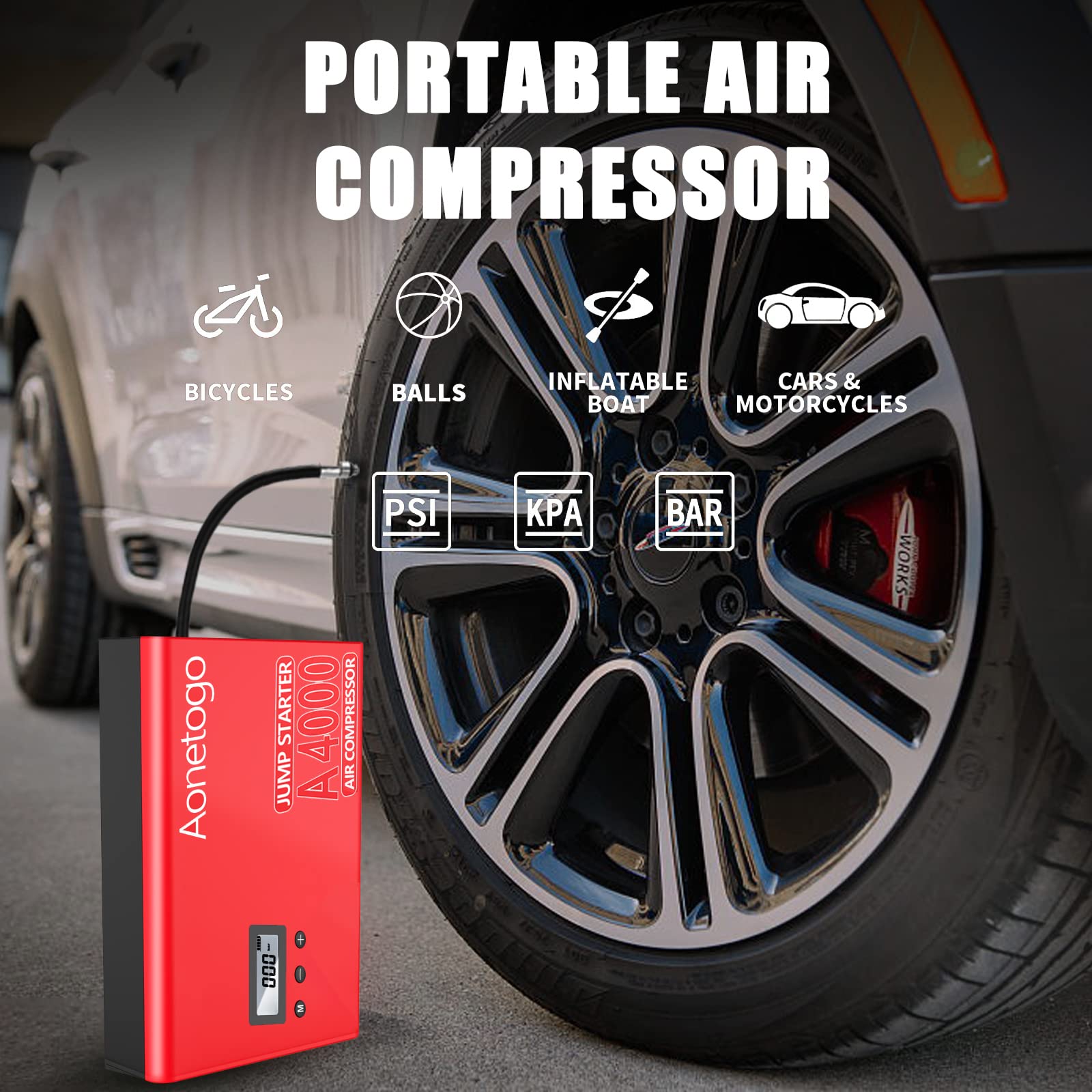 Jump Starter with Air Compressor, 2800A Peak 20000mAh Portable Battery Booster (Up to 8.5L Gas,7L Diesel Engines) with 100PSI Digital Tire Inflator,12V Car Lithium Battery Jump Box Pack Power Charger