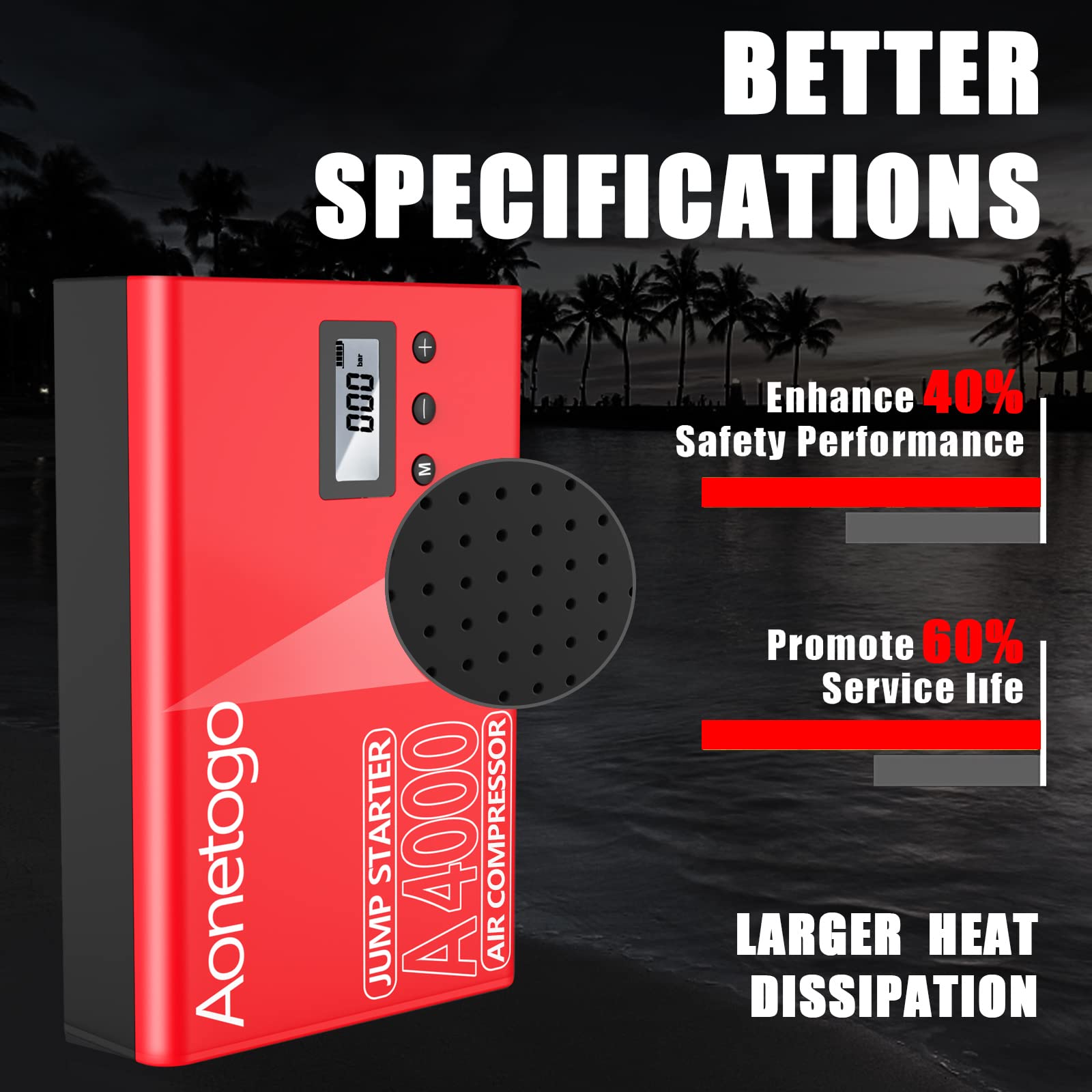 Jump Starter with Air Compressor, 2800A Peak 20000mAh Portable Battery Booster (Up to 8.5L Gas,7L Diesel Engines) with 100PSI Digital Tire Inflator,12V Car Lithium Battery Jump Box Pack Power Charger