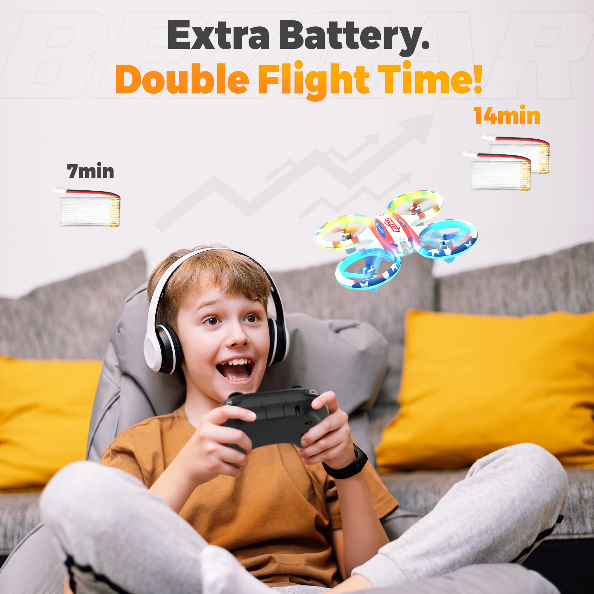 BEZGAR Spare Parts Accessories 3.7V, 500mAh Modular Li-ion Battery (1) + USB Charger (1) for BEZGAR HQ051/HQ051S/HQ052 Mini Drone for Kids Drone