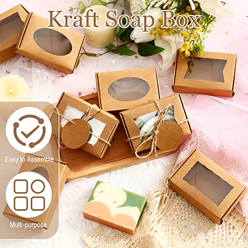 Yexiya 60 Pcs Soap Packaging Boxes 3.54 x 2.36 x 1.18 Inch Mini Kraft Boxes with Window Soap Boxes for Homemade Soap Gift Packaging Box for Candy Chocolate Bakery Cookies Soap Packaging (Kraft Color)