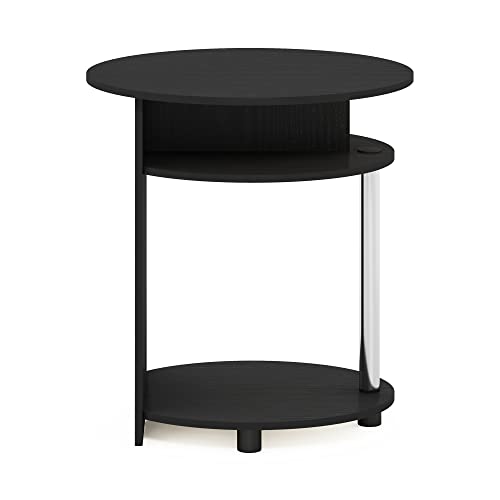 Furinno JAYA Simple Design Oval End Table with Bin, Americano/Chrome
