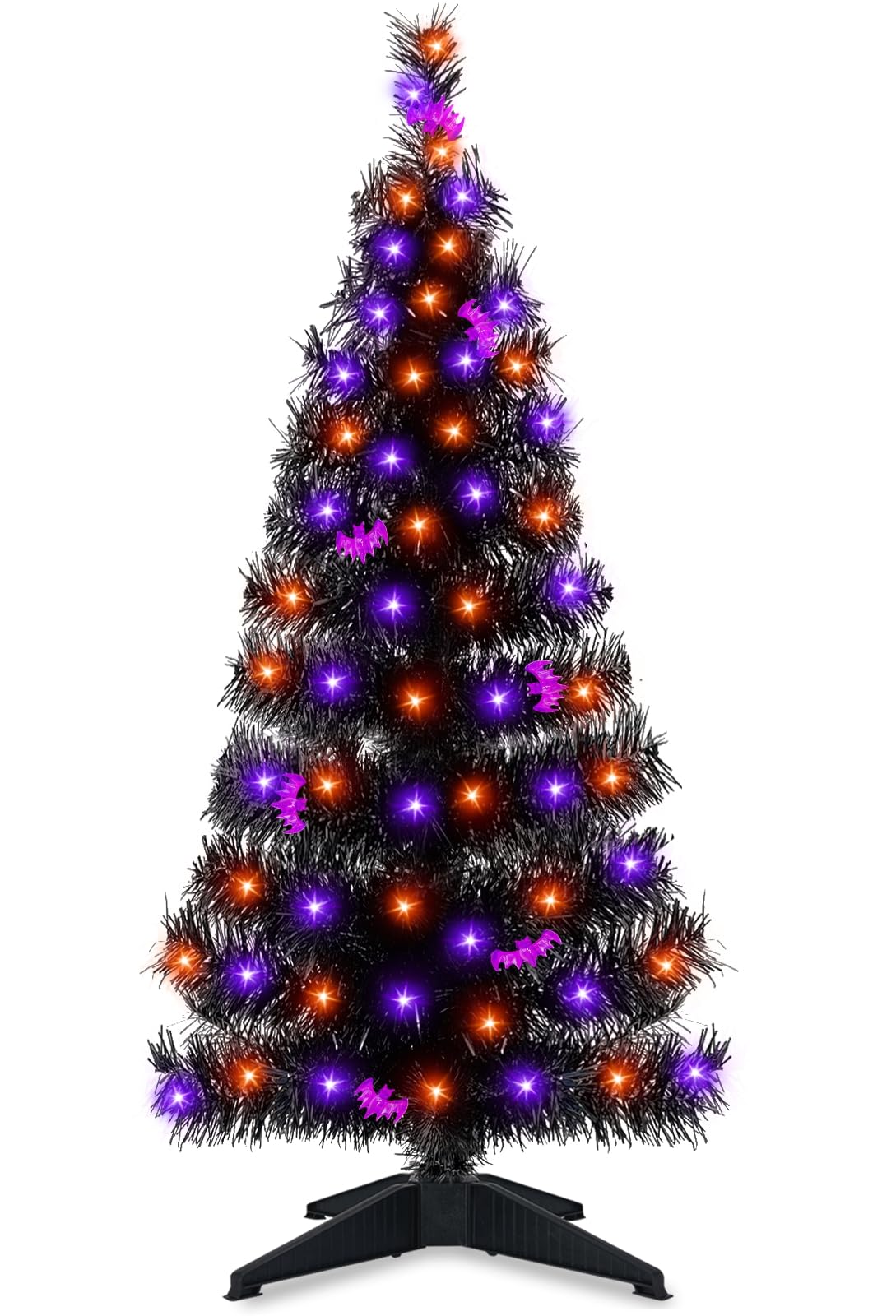8 Modes TURNMEON 3 Ft Halloween Black Tree Decor with Timer 50 LEDs Lights Small Halloween Tree Battery Powered Artificial Black Xmas Tabletop Halloween Tree Decorations Home Indoor Outdoor Party