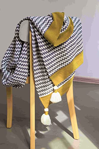 Grey Throw Blanket, Modern Striped Throw Blanket with Tassels, Knitted Soft Boho Throw Blanket for Couch Sofa Bed and Living Room- All Seasons (47.5x60 Inch)