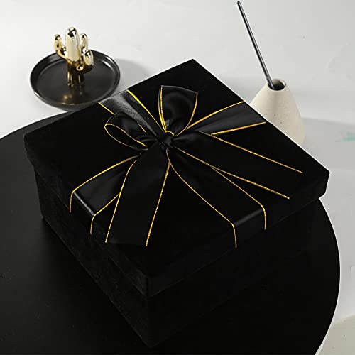 JOHOUSE 2PCS Square Gift Boxes, Black Luxurious Gift Boxes Velvet Square Gift Boxes with Lids for Mothers Day Valentines Day Weddings