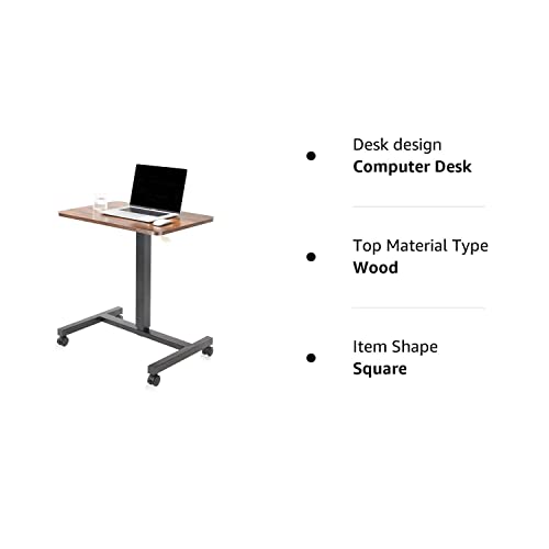 CLATINA Mobile Laptop Desk Pneumatic Sit to Stand Table Height Adjustable Rolling Cart with Lockable Wheels for Home Office Computer Workstation 28" x 19" Brown Round Edge Design Elegant - Fidel