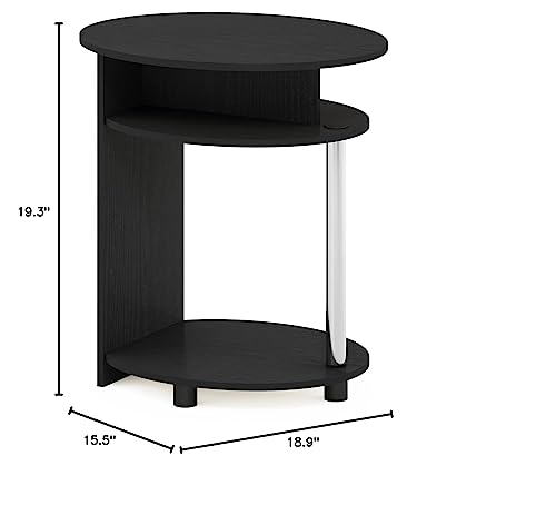 Furinno JAYA Simple Design Oval End Table with Bin, Americano/Chrome