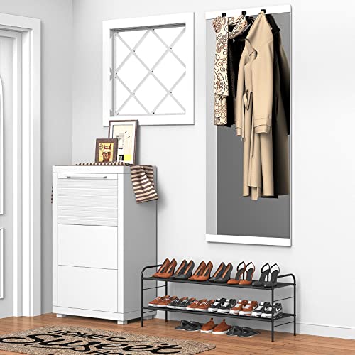 Coonoor 2-Tier Long Shoe Rack Storage for Wide Shoe Shelf Organizer,Black