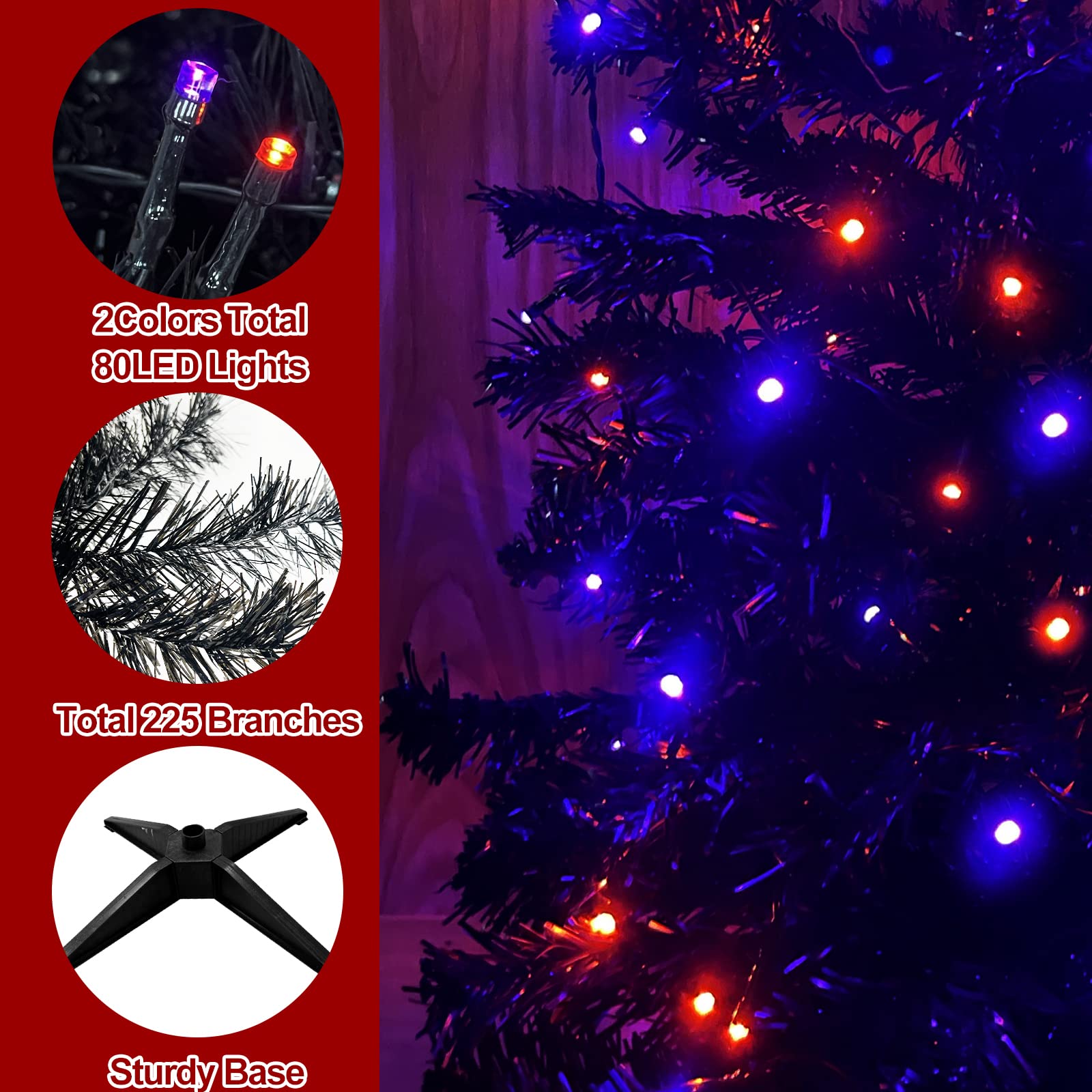 TURNMEON 4 Ft 80 LED Orange Purple Lighted Halloween Tree Decor with Timer DIY 25 Bats Ornament Battery Powered Full Artificial Black Xmas Christmas Tree Halloween Decorations Home Indoor Outdoor