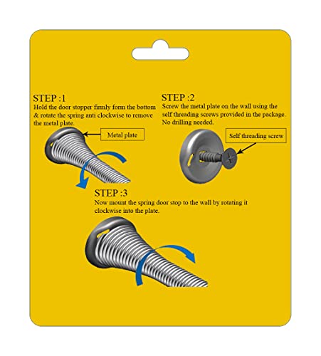 Spring Door Stopper with Rubber Bumper - Pack of 4 Door Knob Wall Protector 3 ¼” Flexible Heavy Duty Door Stop – Low Mounted White Wall Bumper for Home/Offices/Schools (Nickel)