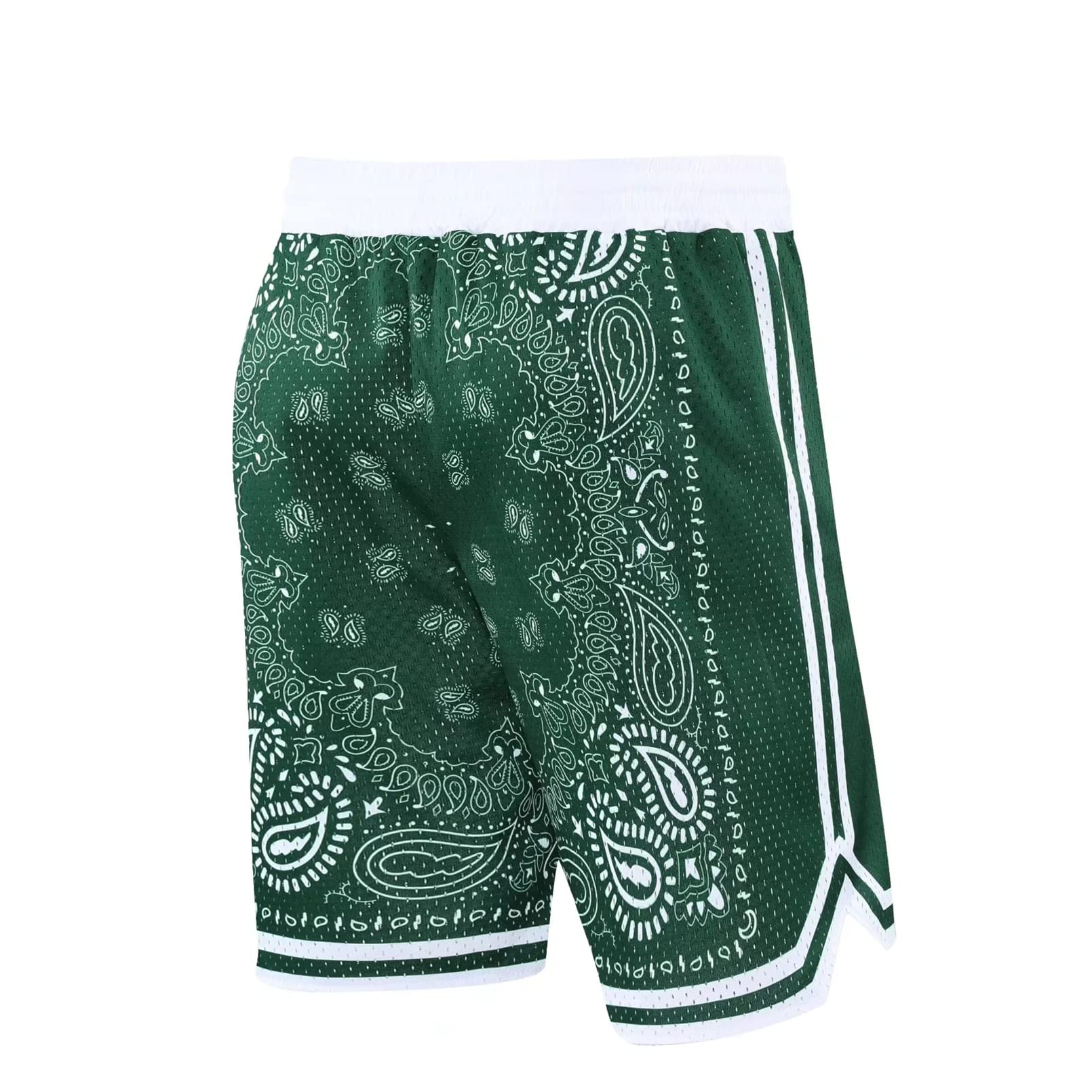 BOOMLEMON Men's Basketball Shorts Workout Athletic Paisley Shorts Mesh Print Running Short Pants(Green XS)