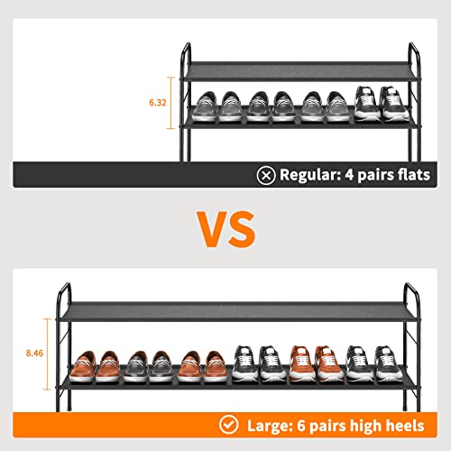 Coonoor 2-Tier Long Shoe Rack Storage for Wide Shoe Shelf Organizer,Black