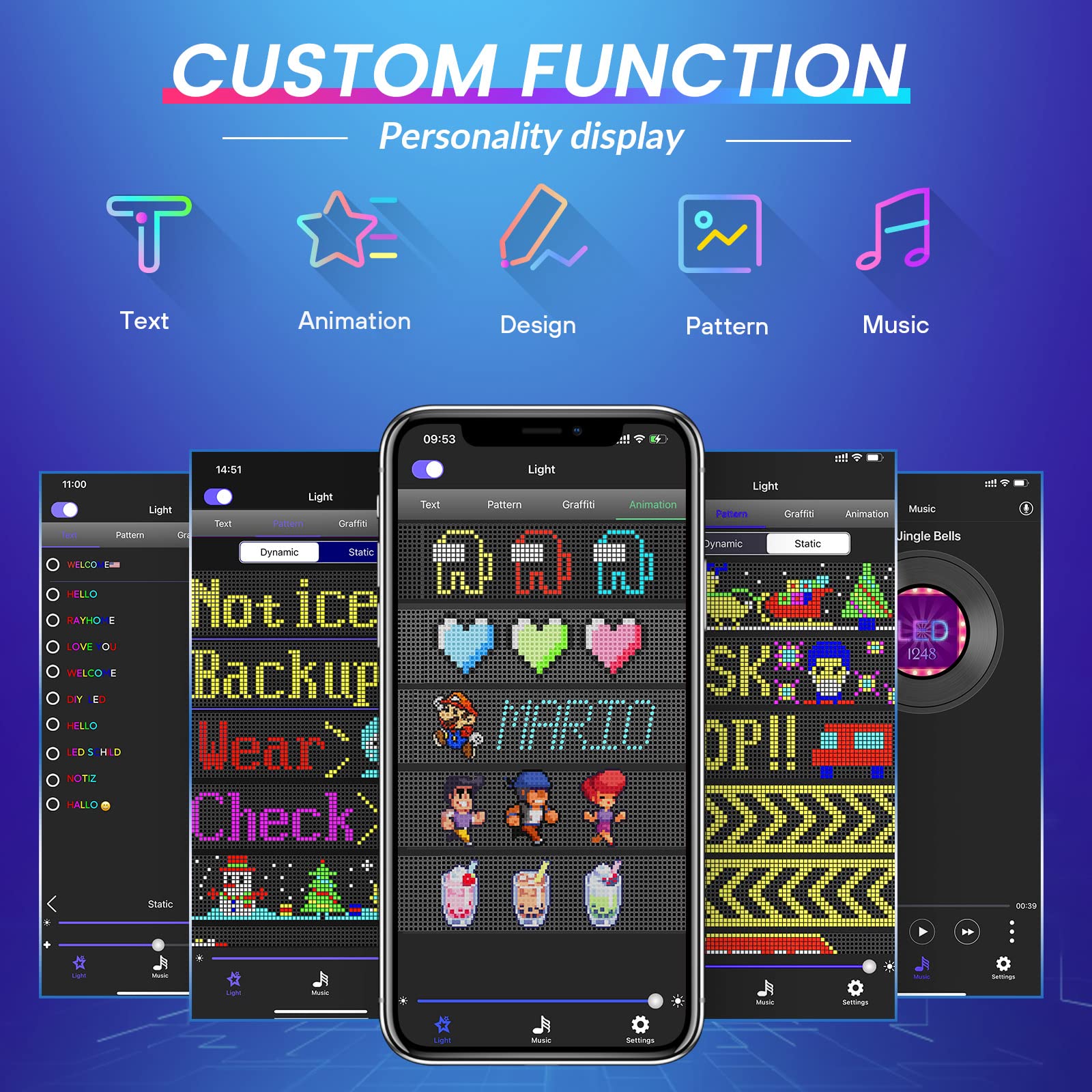 KJOY USB 5V LED Sign, Bluetooth, App Control, Flexible, Programmable Custom Text Pattern Animation Scrolling Display for Car, Store, Party, Bar, Hotel, Concert, 14.6''x3.6''